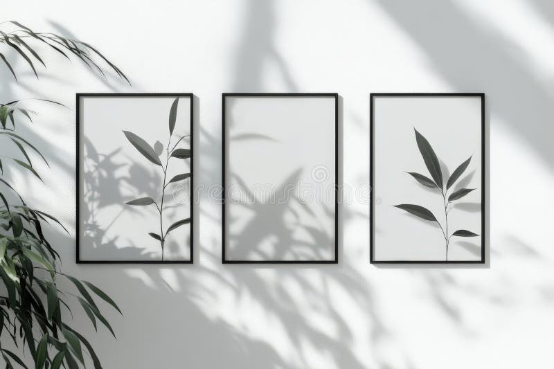 Three Botanical Frames with Shadow Play on Wall Stock Illustration ...