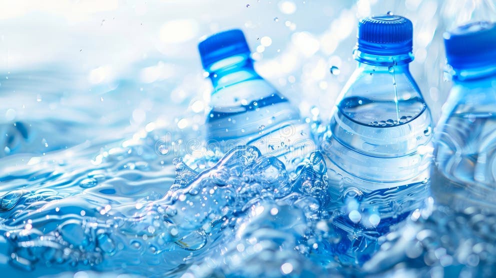 Three Bottled Water Bottles Floating in Water Stock Photo - Image of ...