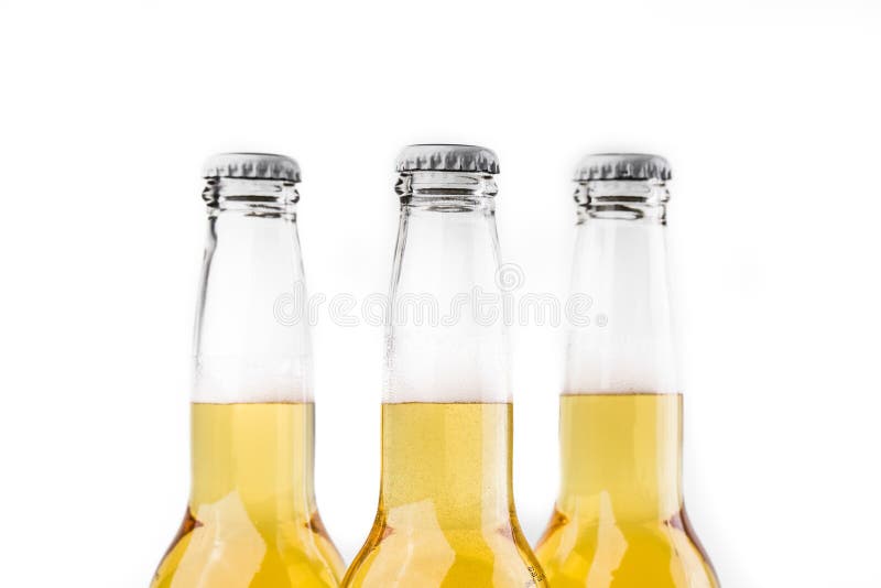 Three Bottles of Beer Isolated on White Stock Photo - Image of three ...