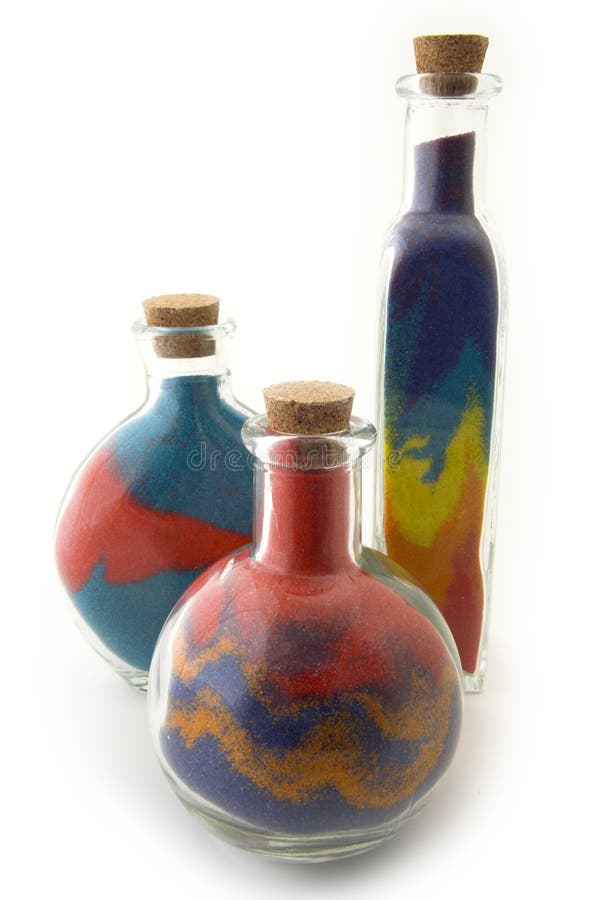 Three Bottles with Colorful Sand Stock Image - Image of natural, mind ...