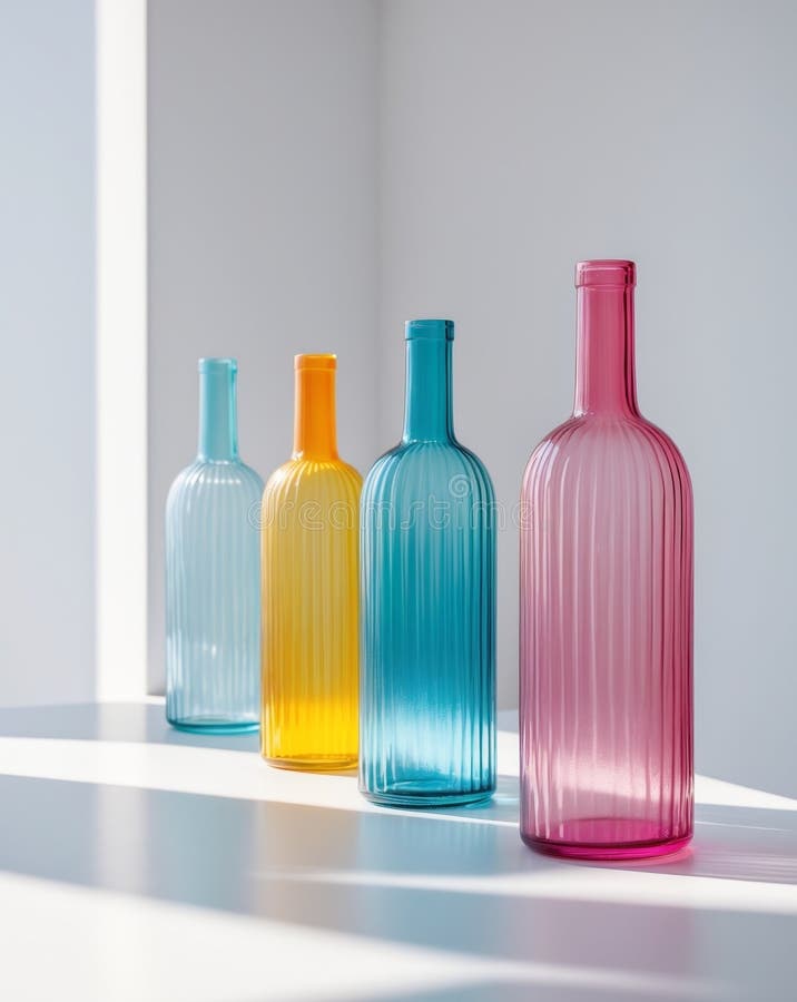 Three Bottles of Different Colors are Lined Up on a Table Stock Image ...