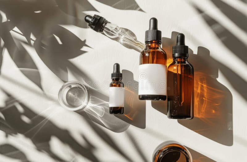 Three Bottles of Essential Oils on a White Background Stock Photo ...