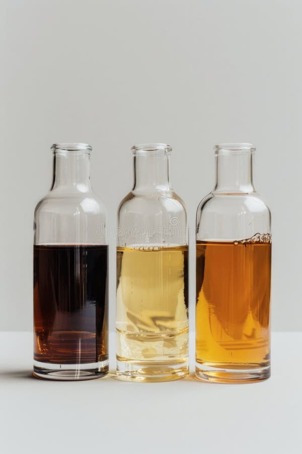 Three Bottles Filled with Liquid on a Table, Suitable for Various ...