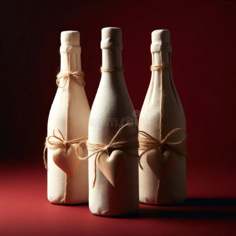 Three Bottles with Hearts on Them Stock Photo - Image of drink ...