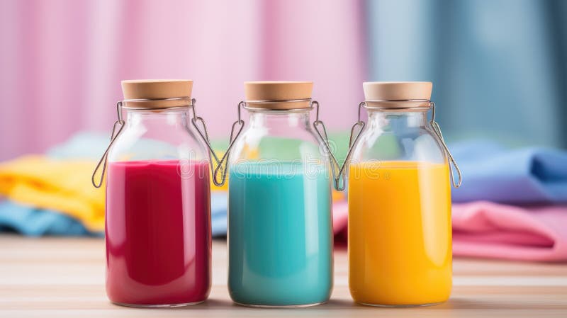 Three Bottles of Juice with Colorful Liquid, AI Stock Image - Image of ...