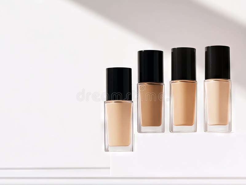 Three Bottles of Liquid Foundation on a White Surface Stock Photo ...