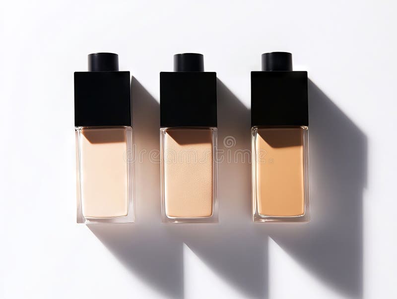 Three Bottles of Liquid Foundation on a White Surface Stock Image ...