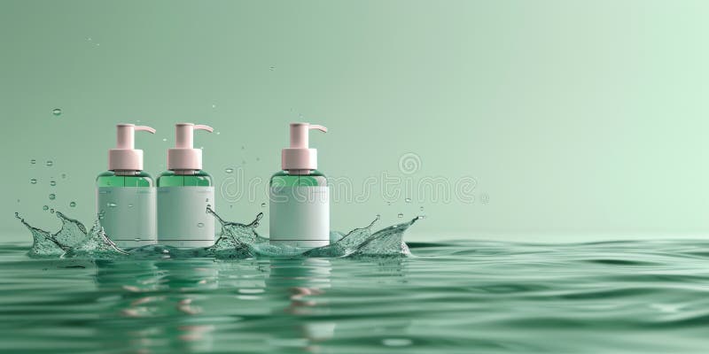 Three Bottles of Liquid Soap in Water. Created by Generative Artificial ...