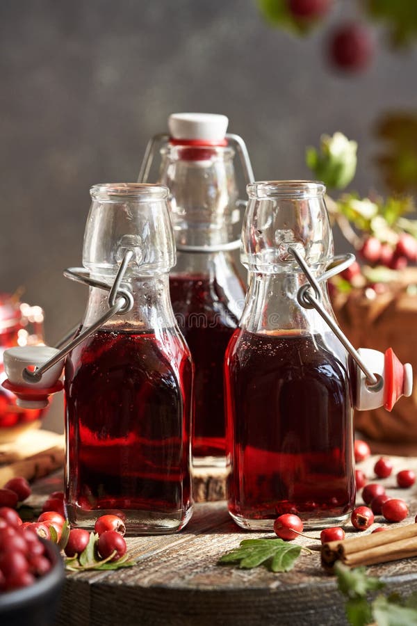 Three Bottles of Medicinal Wine Made of Fresh Hawthorn Berries and ...