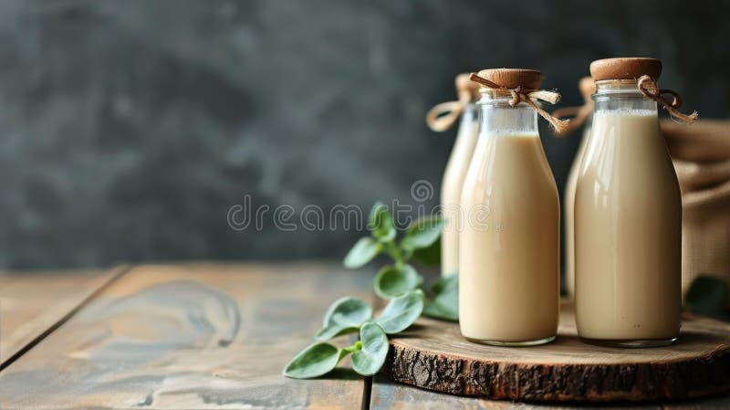 Three Bottles of Milk Hanging on a Wall Stock Image - Image of food ...