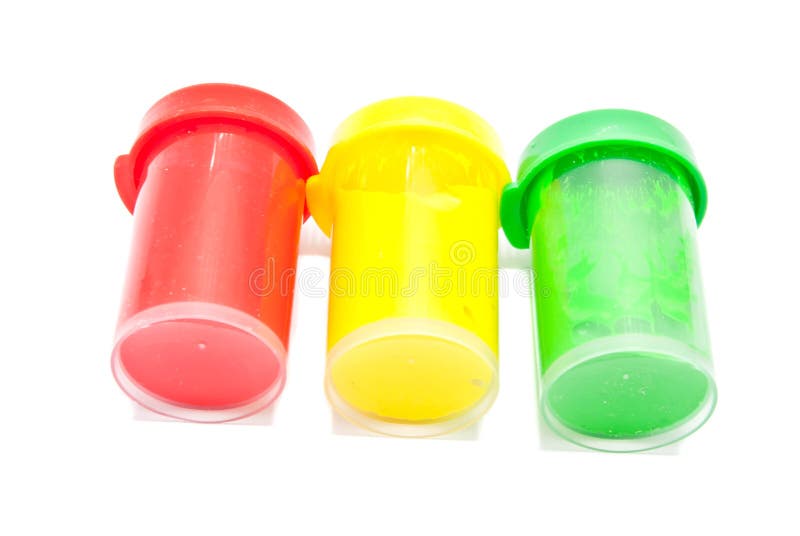 Three Bottles of Water Colors on White Stock Photo - Image of ...