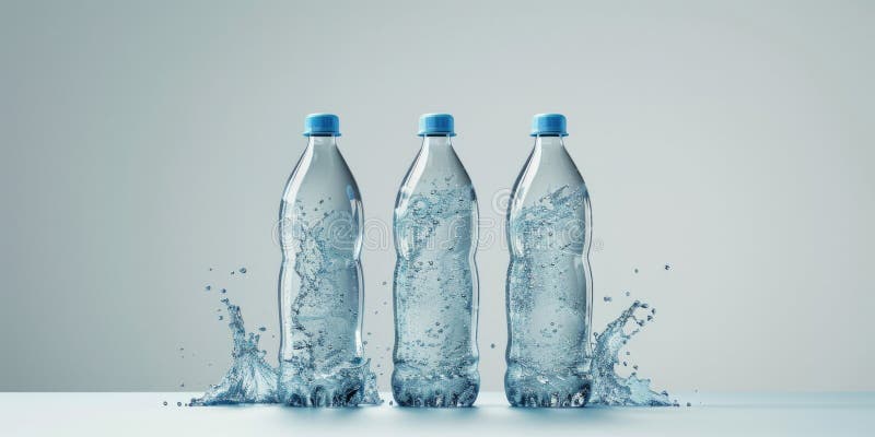 Three Bottles of Water with Water Splashing Out, Perfect for ...