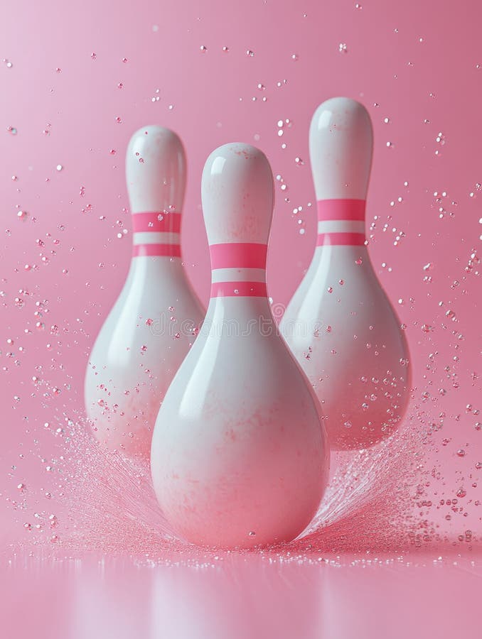 Three Bowling Pins with Water Splash on Pink Background Stock Photo ...