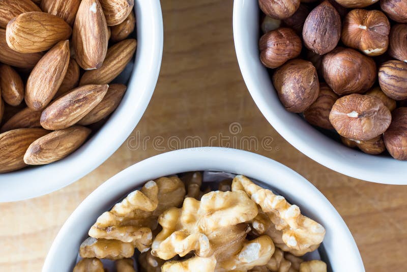 Three Bowls of Assorted Nuts Stock Image - Image of collection, filbert ...