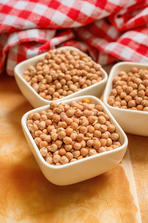 Three Bowls of Chickpeas with Red Checkered Cloth Stock Photo - Image ...