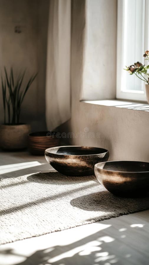 Three Bowls of Different Sizes are Sitting on a Rug in Front of a ...