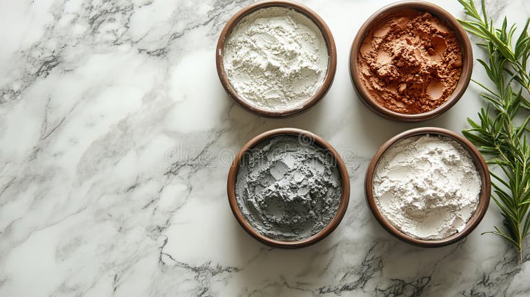 Three Bowls of Different Types of Powder on Wooden Table with Natural ...