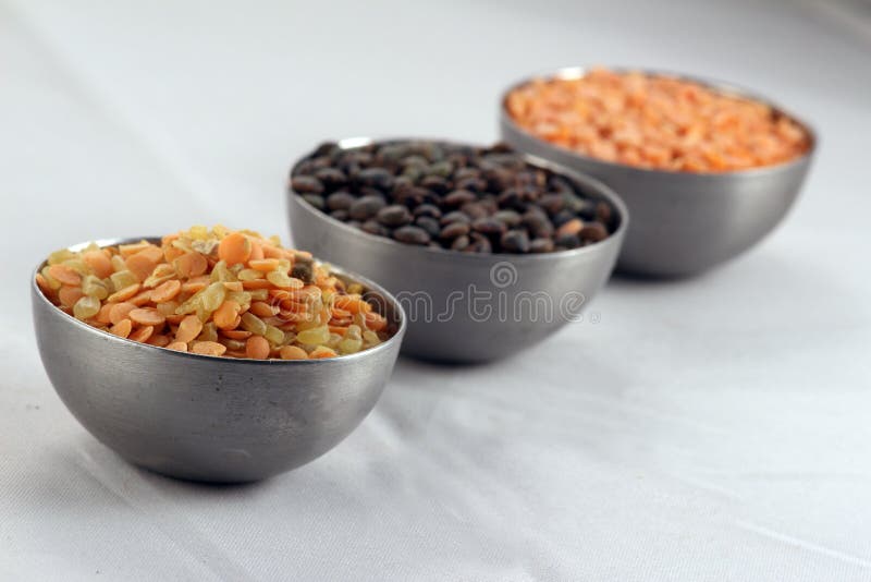 Three bowls of spices stock photo. Image of curry, metall - 35064618