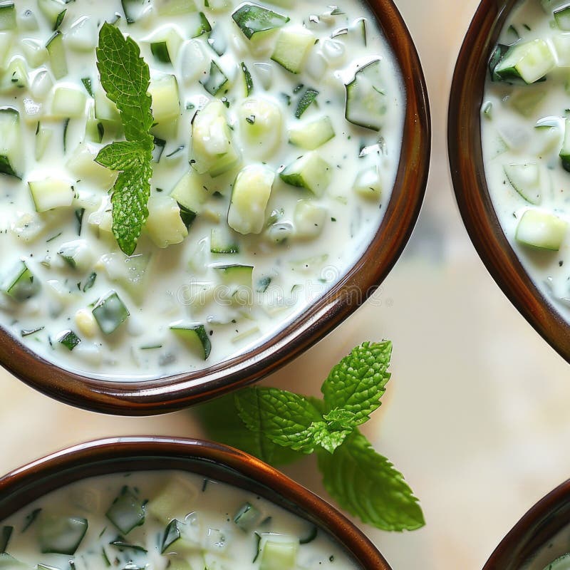 Three Bowls of Refreshing Cucumber and Mint Soup, Perfect for Summer ...