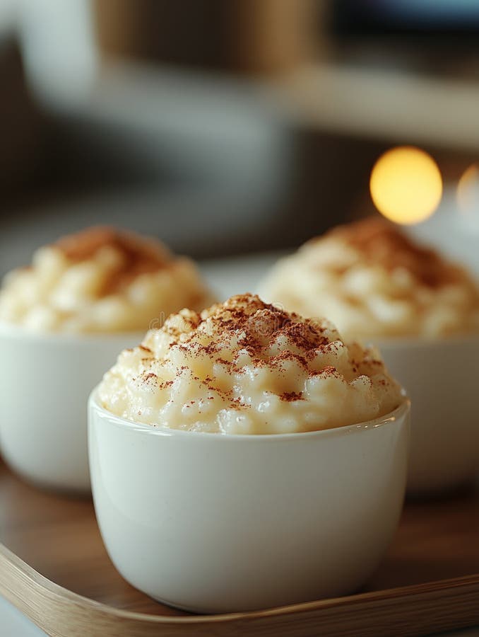 Three Bowls of Rice Pudding with Cinnamon Topping. Stock Image - Image ...
