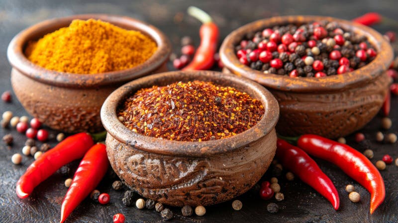 Three bowls of spices stock image. Image of aroma, cinnamon - 313904121