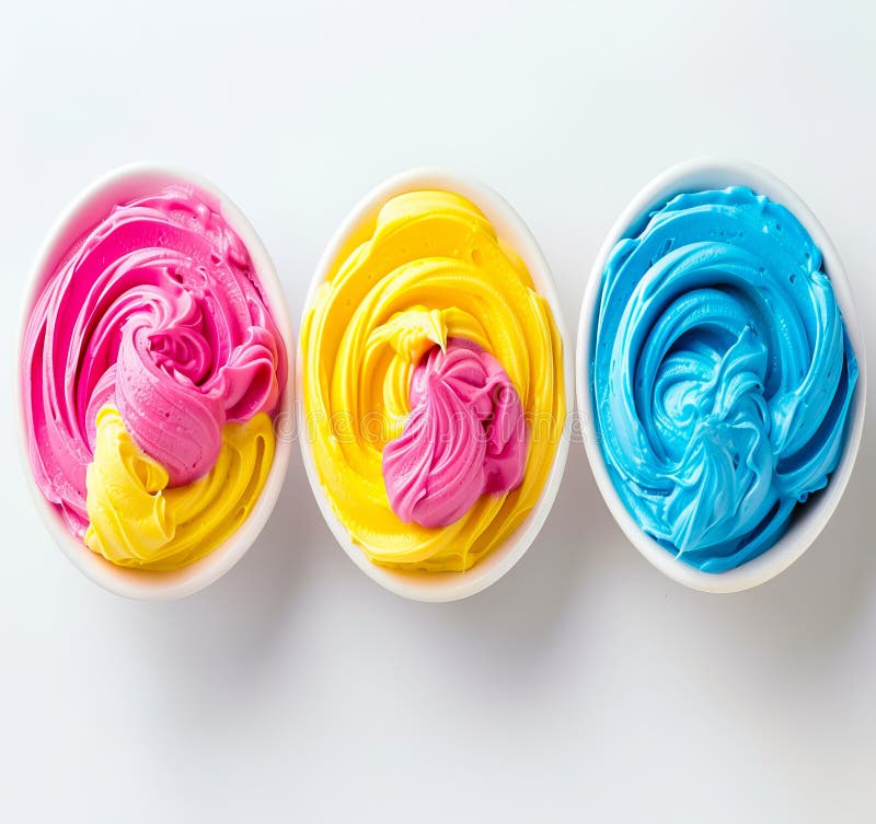 Three Bowls of Whipped Cream with Different Colors Stock Image - Image ...