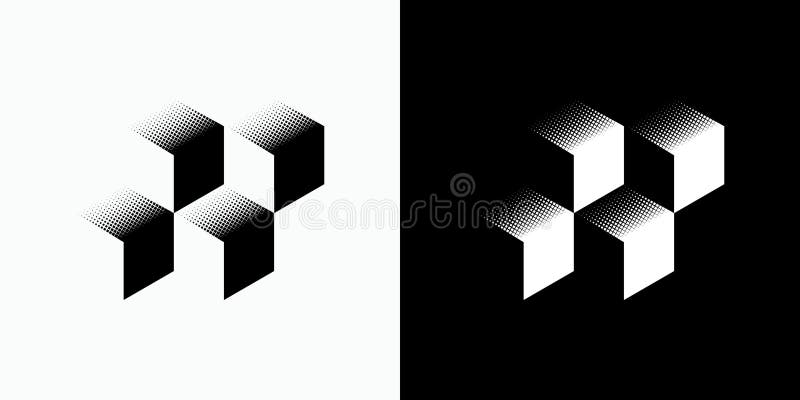 Three Box Vector Logo Design with Three Dimensional Pixel Effect in a ...