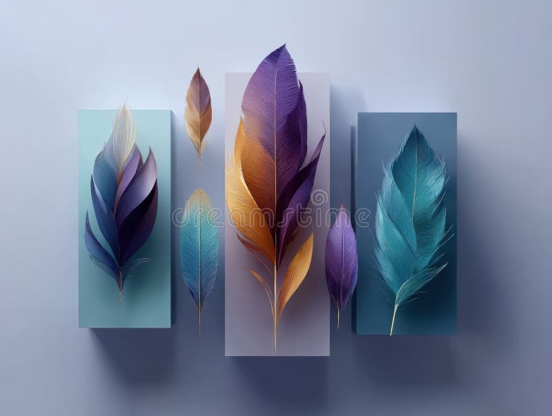 Three Boxes with Colorful Feathers on Top of Them Stock Illustration ...