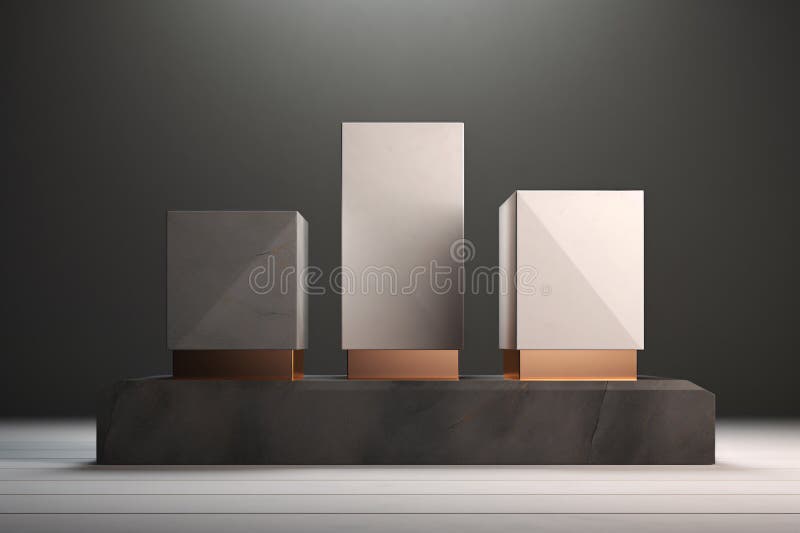 Three Boxes on a Concrete Podium, Arranged for Display, Luxury Style ...