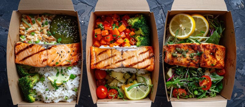 Three Boxes Filled with Different Types of Food Stock Photo - Image of ...