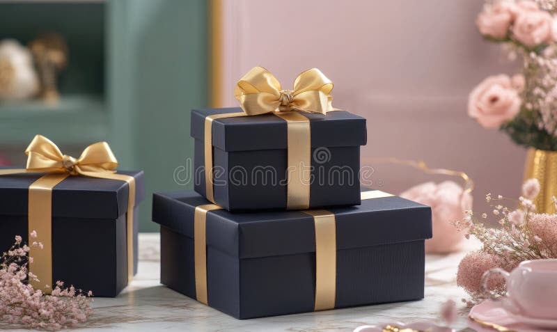 Three Boxes of Gifts Stacked on Top of Each Other, with a Bow on Each ...