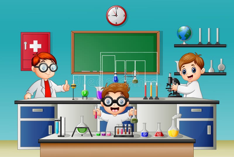 Three Boy Doing Experiment in the Lab Stock Vector - Illustration of ...