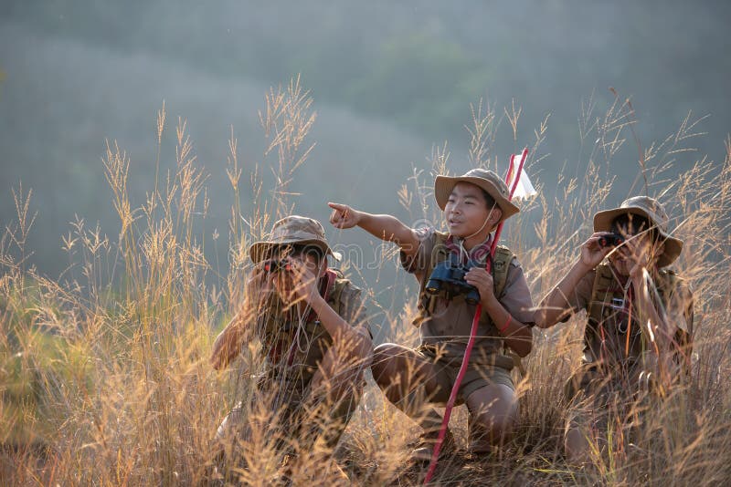 Three Boy Scouts Exploring Nature Stock Image - Image of males ...