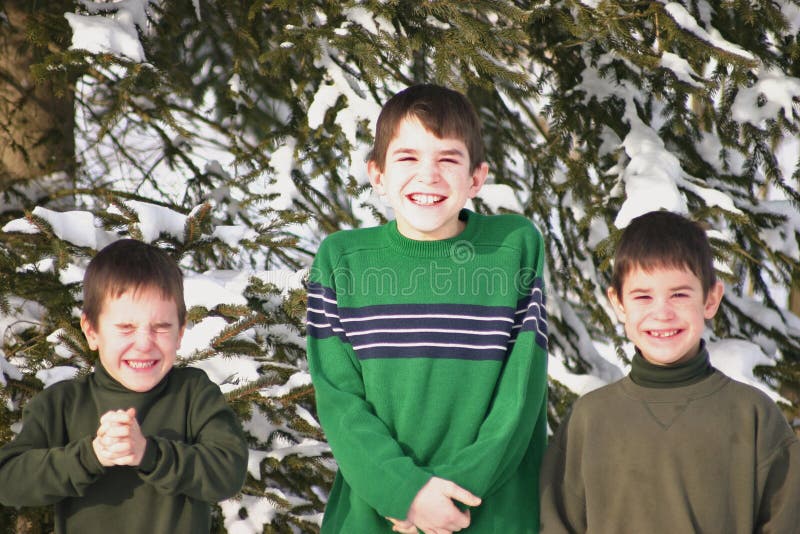 Three Boys in the Winter stock image. Image of happy, children - 1956883