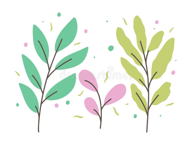 Three Branches with Leaves. Vector Illustration in Cartoon Style Stock ...