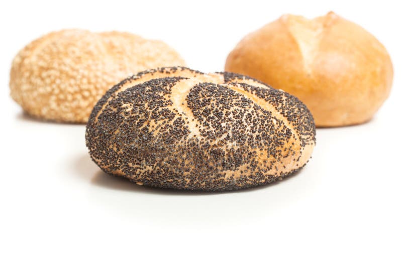Three Bread Rolls, Isolated Cutout Stock Image - Image of food, poppy ...