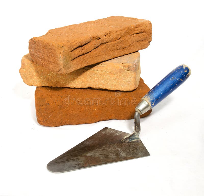 Three bricks with trowel stock photo. Image of horizontal - 42054386