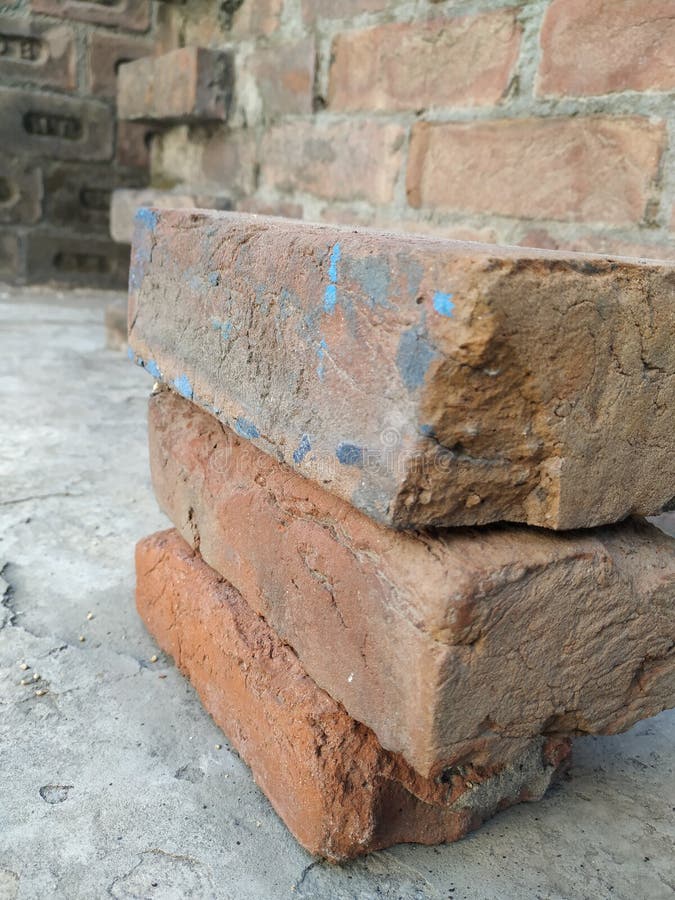 Three Bricks Upper Brick in Blue Dot Paint Stock Image - Image of upper ...