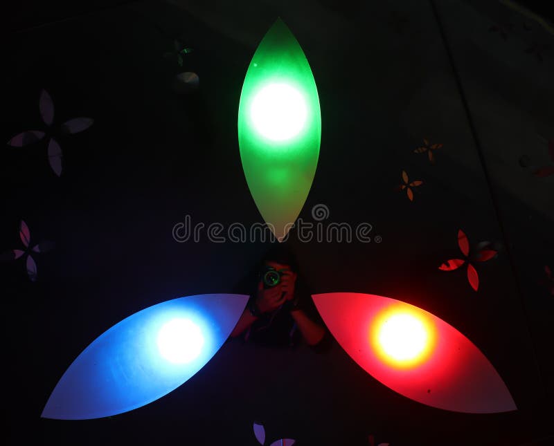 Three Bright Colored Lights, Green Blue and Red Light Stock Photo ...