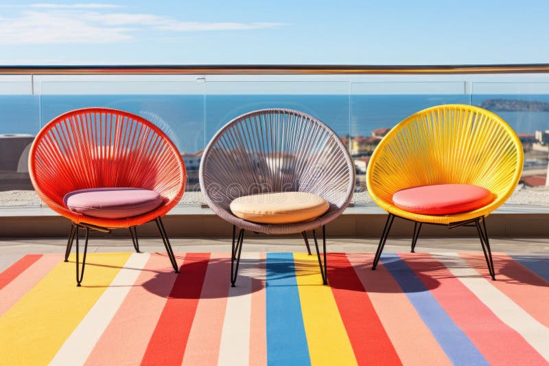 Three Bright and Colorful Chairs on a Balcony Stock Image - Image of ...