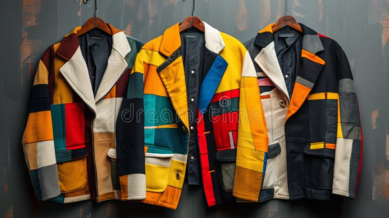 Colorful Patchwork Jackets on Display Stock Photo - Image of boutique ...