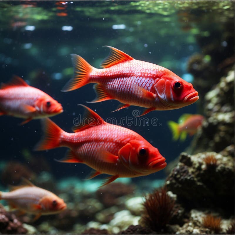 Red Goldfish Swim in a Large Aquarium Stock Illustration - Illustration ...