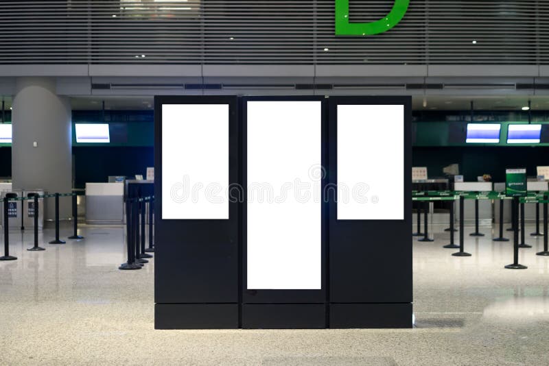 Three Bright White Empty Panels at the Airport. Copy Space Stock Photo ...