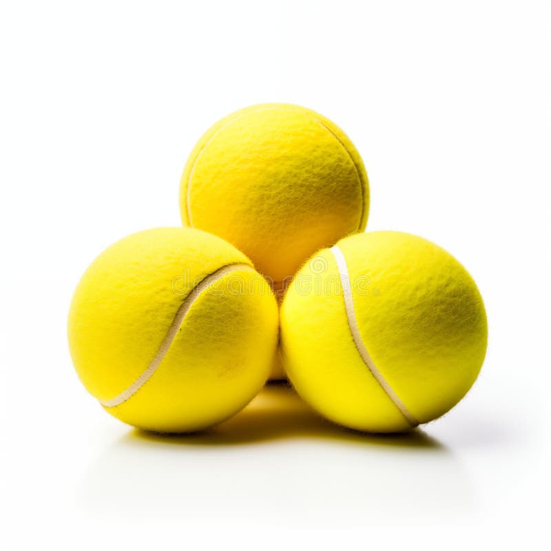 Three Bright Yellow Tennis Balls Stacked on White Background Stock ...