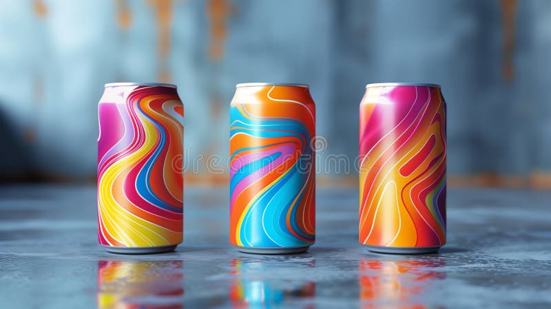 Three Brightly Colored Beer Cans with Vibrant, Psychedelic Designs ...