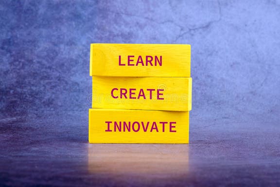 Three Brightly Colored Blocks Display the Words Learn, Create, and Innovate, Emphasizing a ...