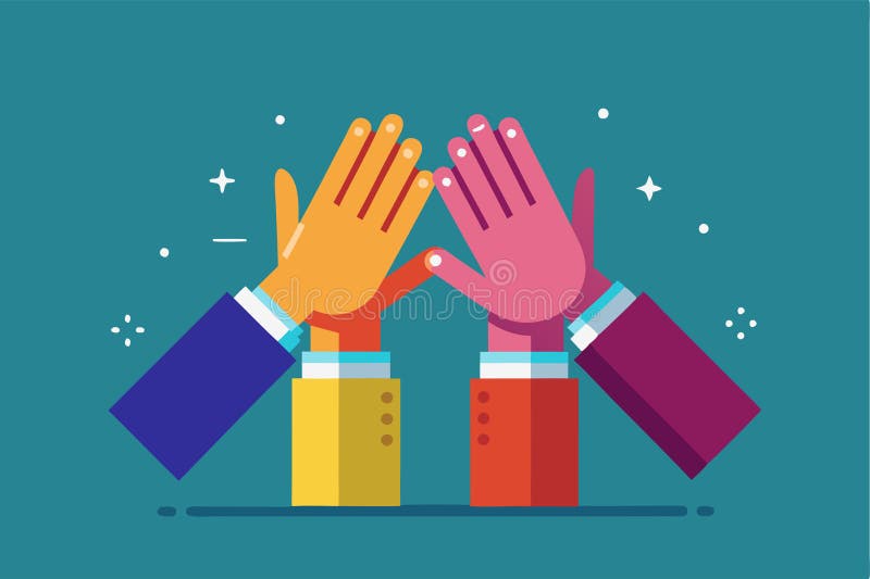 Three Brightly Colored Hands are High-fiving Each Other in a Cheerful ...