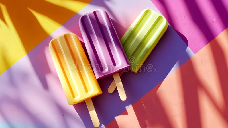 Colorful Ice Pops Arranged on a Vibrant Surface Under Warm Sunlight at ...
