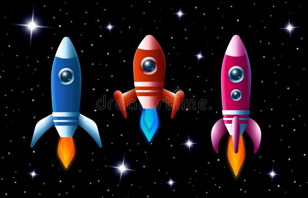 Three Brightly Colored Rockets in Outer Space Stock Vector ...