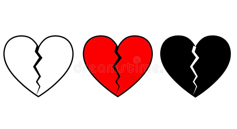 Three Broken Heart Icons are Aligned Horizontally. the First Heart is ...